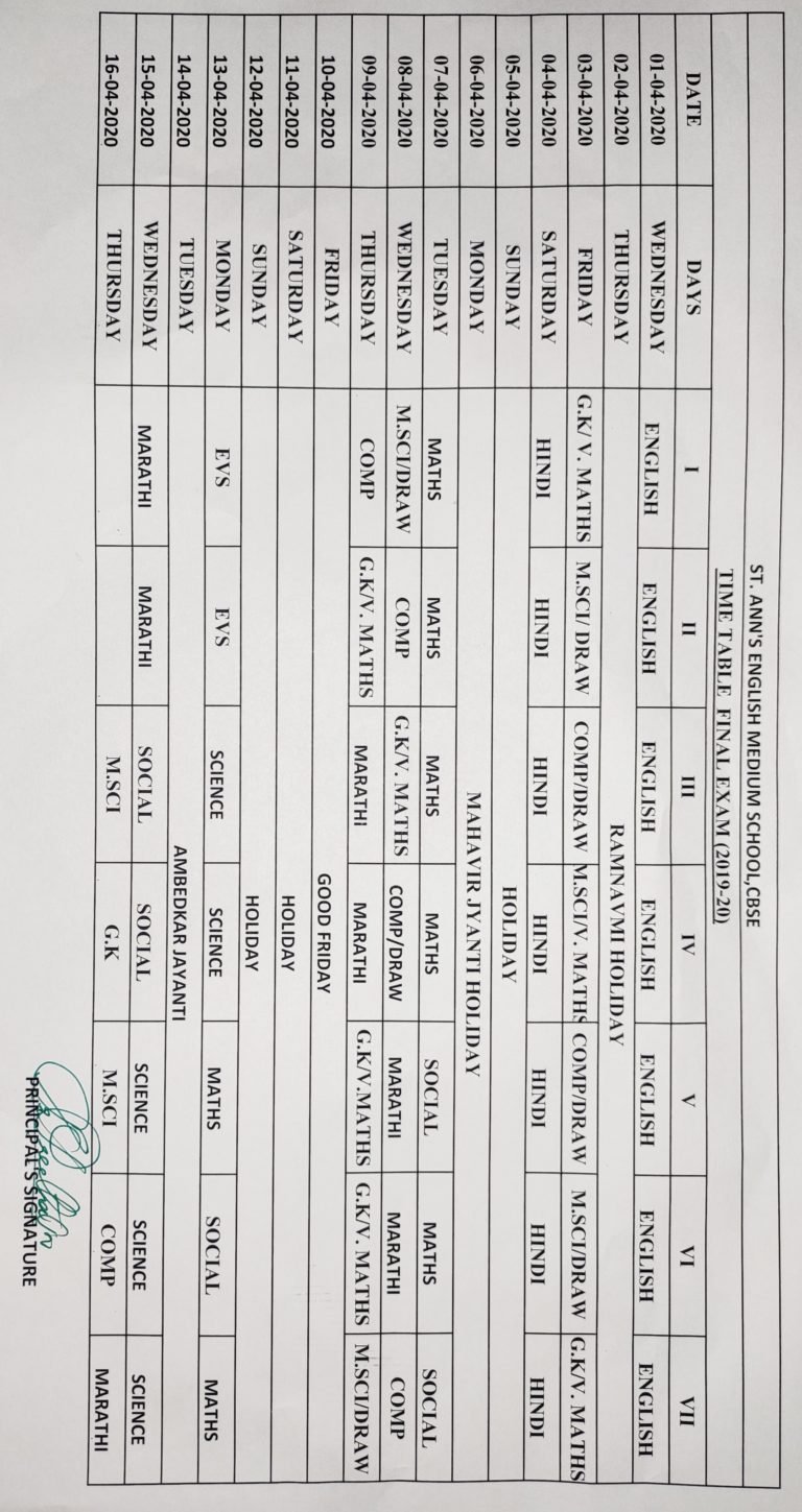 FINAL EXAM TIME-TABLE (2020-2021) – St. Ann's English Medium School (CBSE)