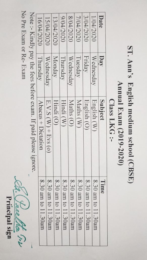 FINAL EXAM TIME-TABLE (2020-2021) – St. Ann's English Medium School (CBSE)