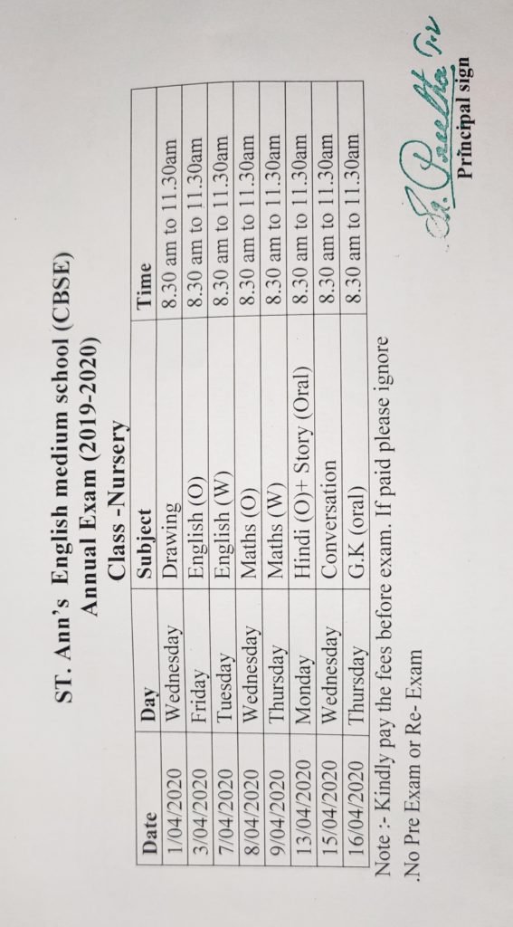 FINAL EXAM TIME-TABLE (2020-2021) – St. Ann's English Medium School (CBSE)