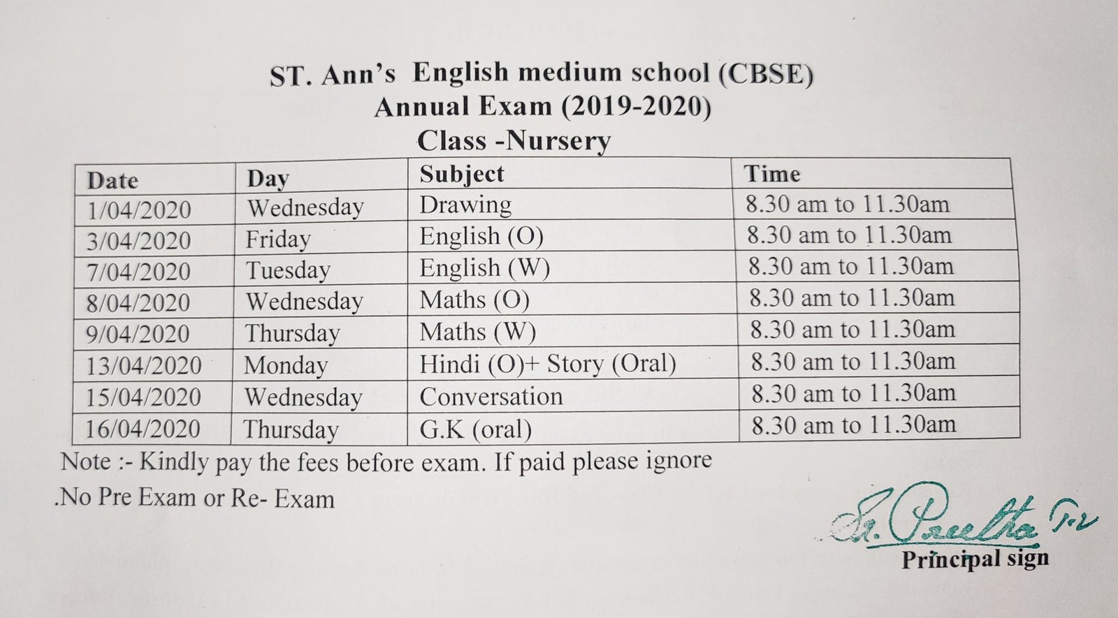 FINAL EXAM TIME-TABLE (2020-2021) – St. Ann's English Medium School (CBSE)