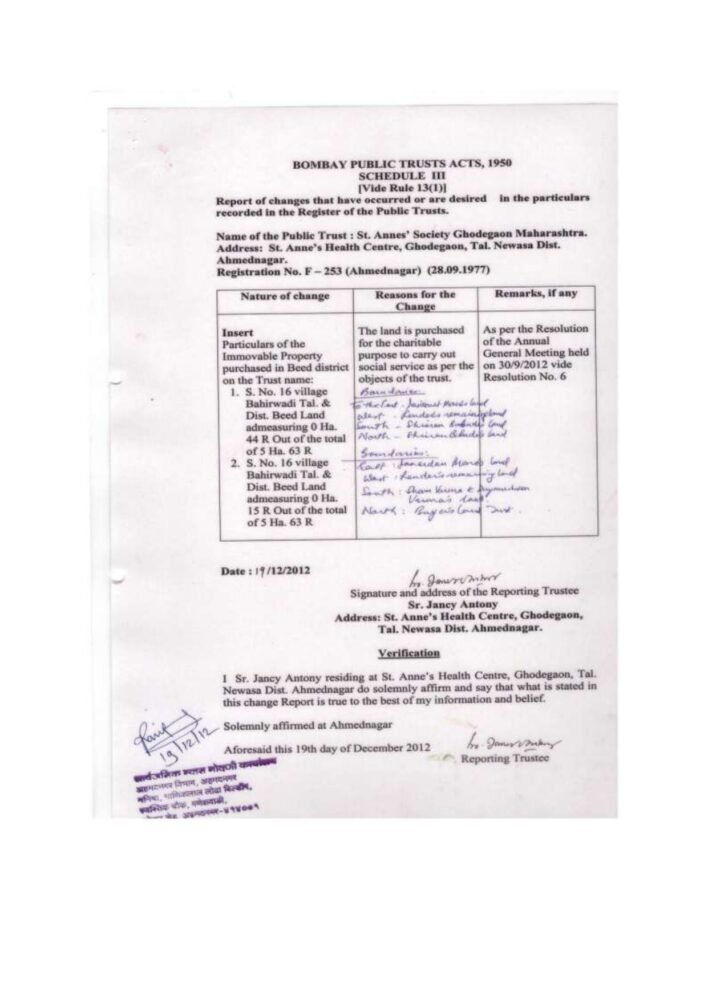 TRUST REGISTRATION CERTIFICATE – St. Ann's English Medium School (CBSE)